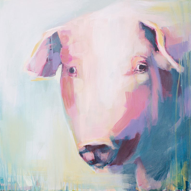A Boho Whimsical Abstract Pig Painting in Pastels Acrylic - Etsy