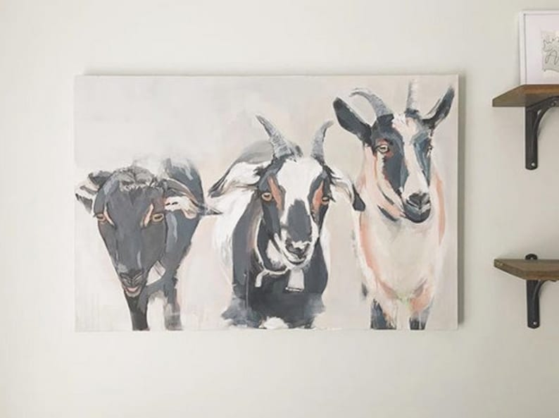Three Goats Abstract Goat Farmhouse Style Painting Fine Art | Etsy