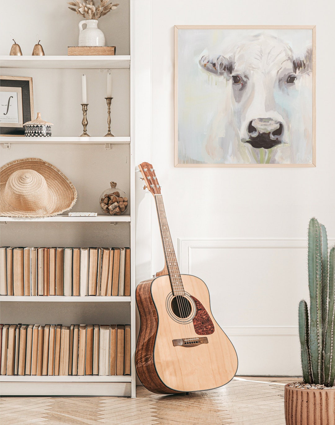 Farmhouse Cow Art Instant Download Printable, Abstract Cow Gray Blue ...