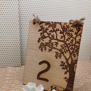 Wooden Table Numbers, Personalised, Tree Design Wedding Table Number ...