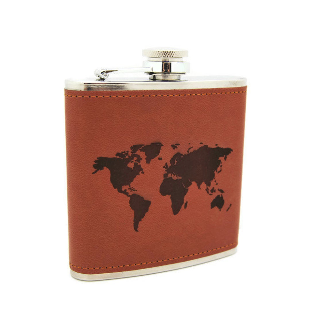 World Map Leather & Wood Engraved 6oz Hip Flasks Travel - Etsy