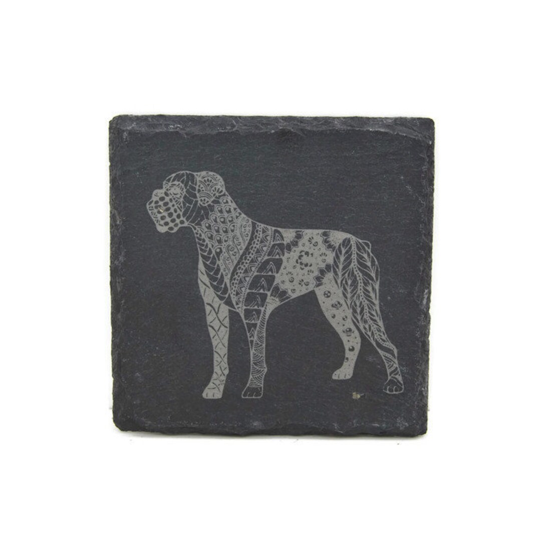 Ornate Dog/boxer - Engraved Slate Coaster - Zentangle/patterned Artwork ...