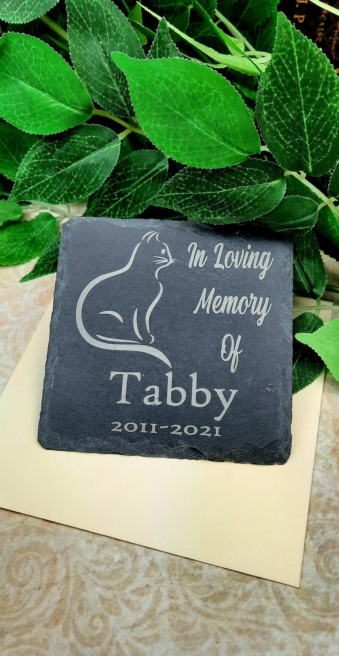 Cat Slate Memorial, Laser Engraved Personalised Cat Name and Dates ...