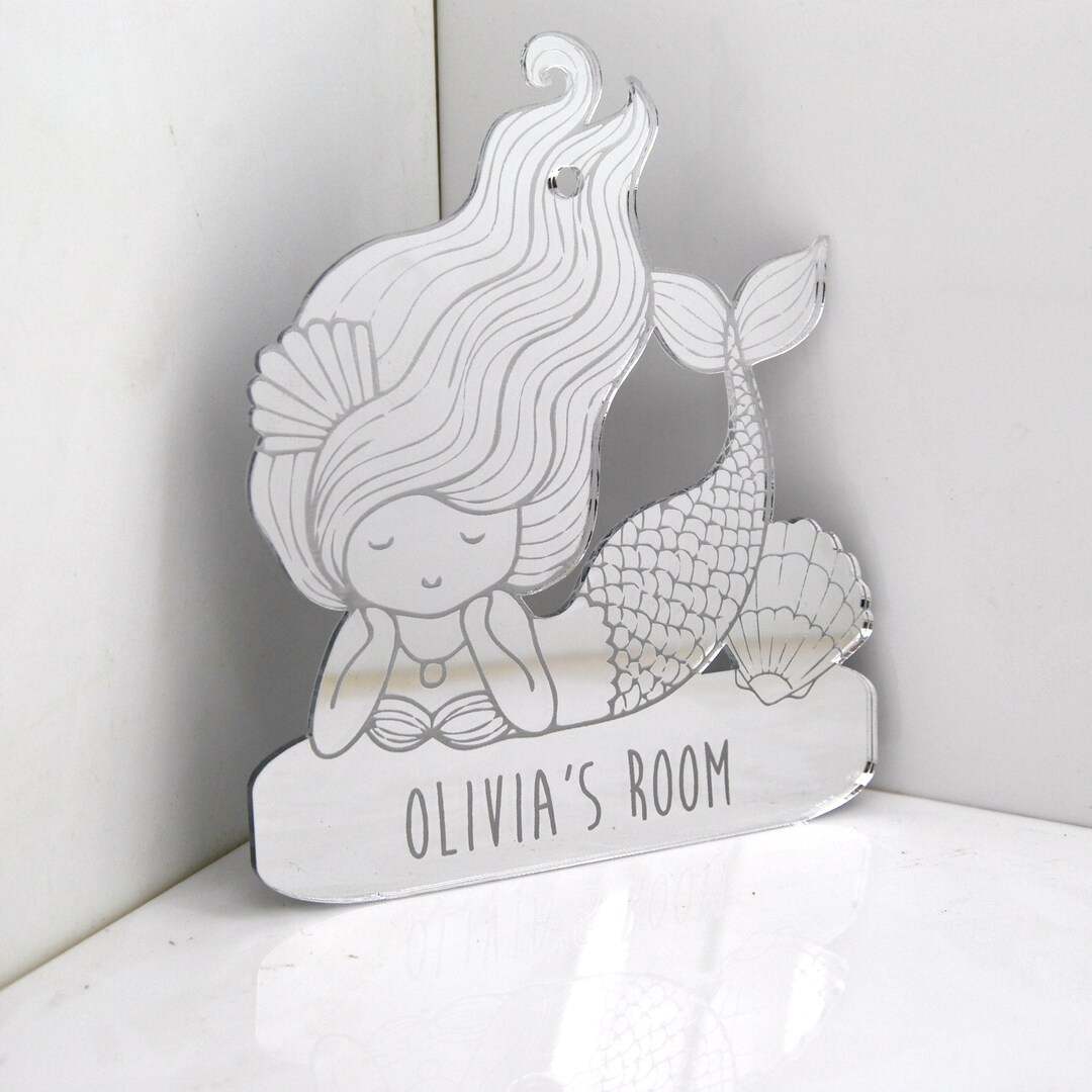 Mermaid Door Sign Personalized Mirror Perspex - Any Name Boys/girls ...