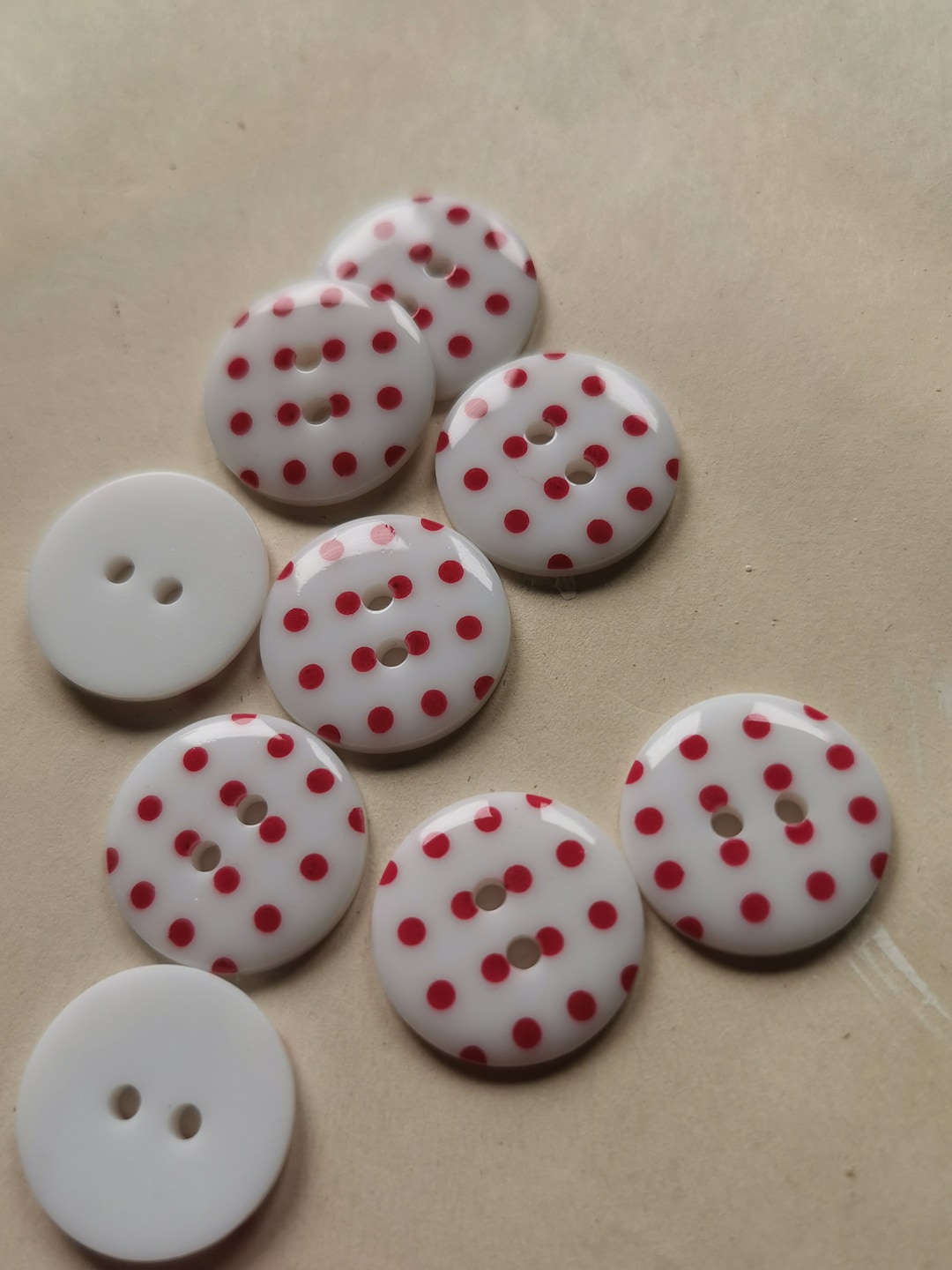 Pack of 10, 15 Mm White With Red Spotted Buttons - Etsy