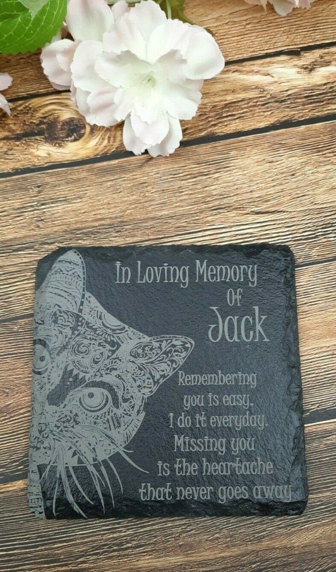 Cat Memorial, Laser Engraved Slate Memorial, Personalised Cat Design ...