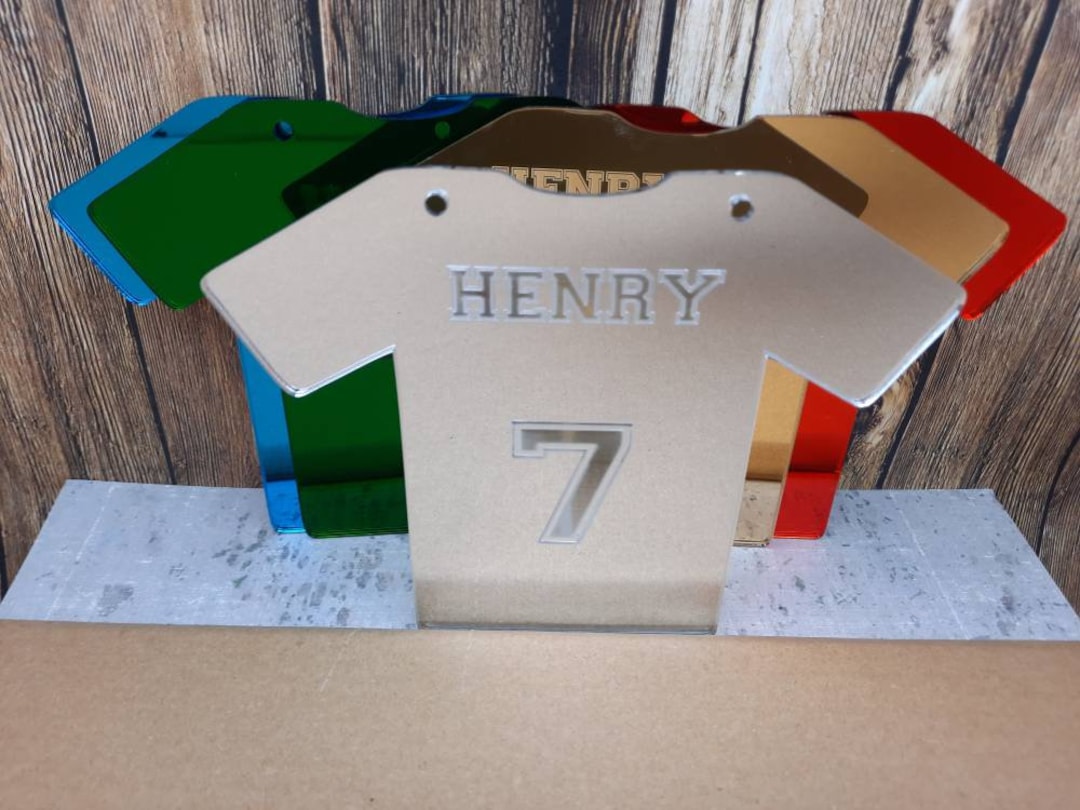 Football Shirt Door Sign Personalized Mirror Perspex- Any Name Boys ...