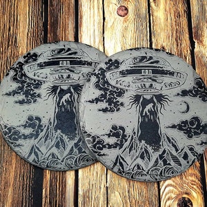 UFO, Laser Engraved Slate Coaster - UFO Gift Ideas Black Grey - Etsy
