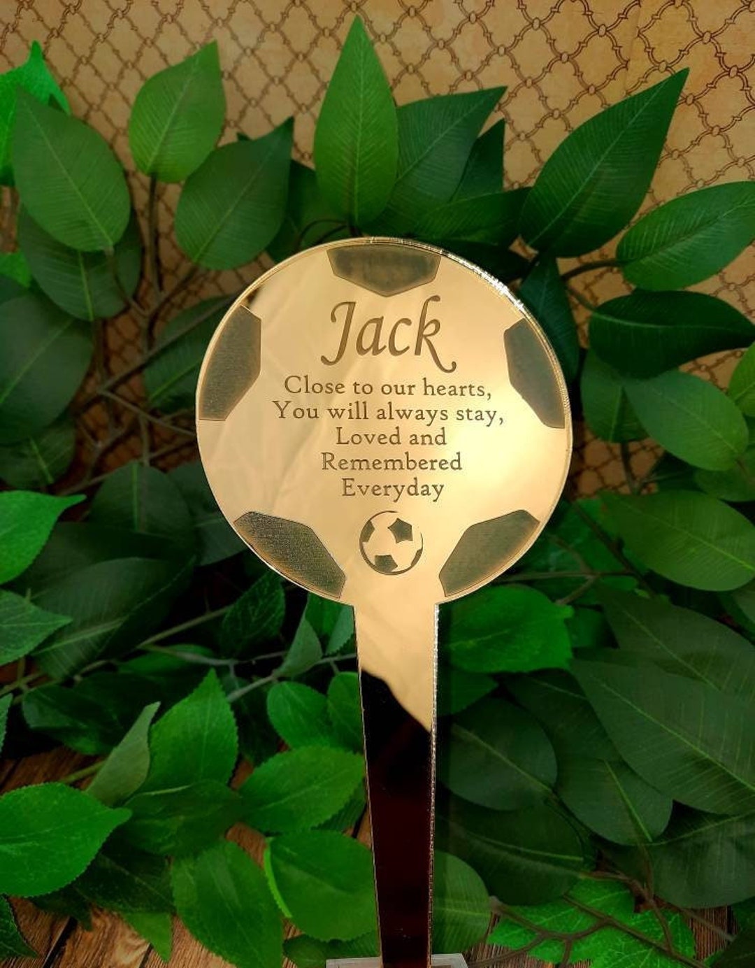 Round Football Stick Personalised Memorial- a Pretty Grave Side ...