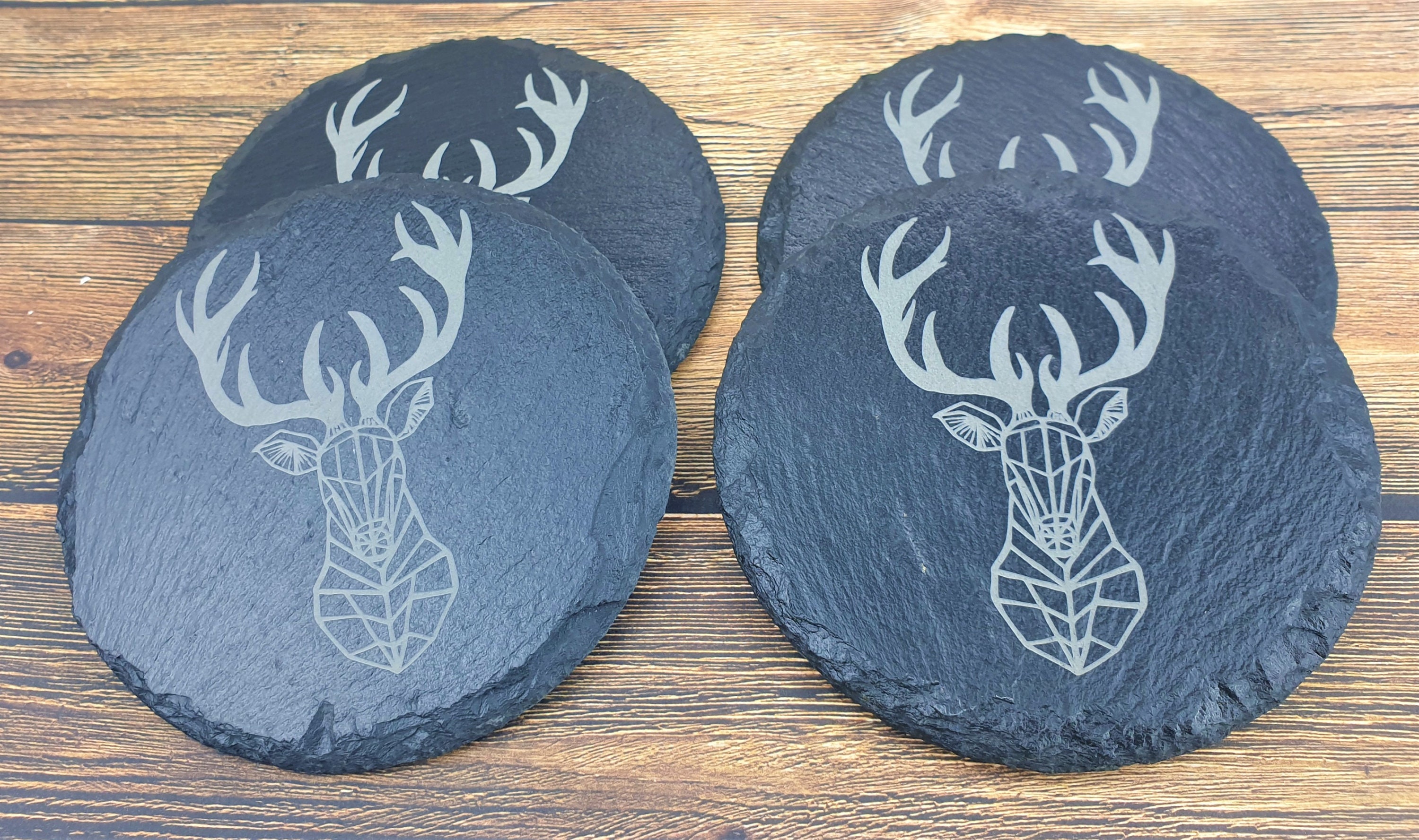 Stag Pattern Laser Engraved Slate Coaster - Gift - Tableware - Animal ...