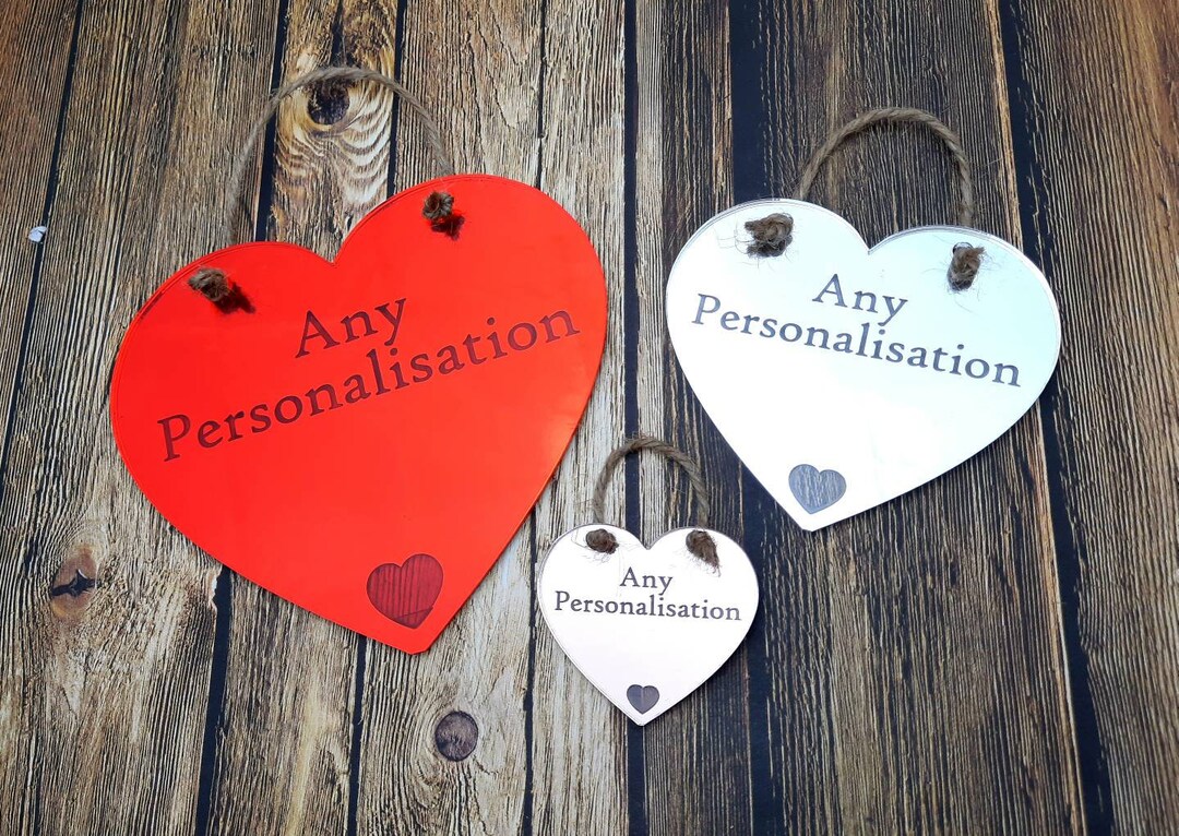 Engraved Mirror Perspex Hearts, Any Design Personalised -keepsake ...