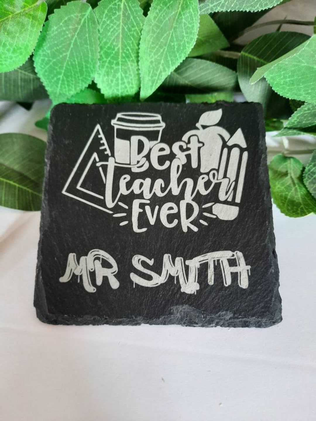 Best Teacher Ever Slate Coaster, Personalised Kids Holiday Gift, Great ...