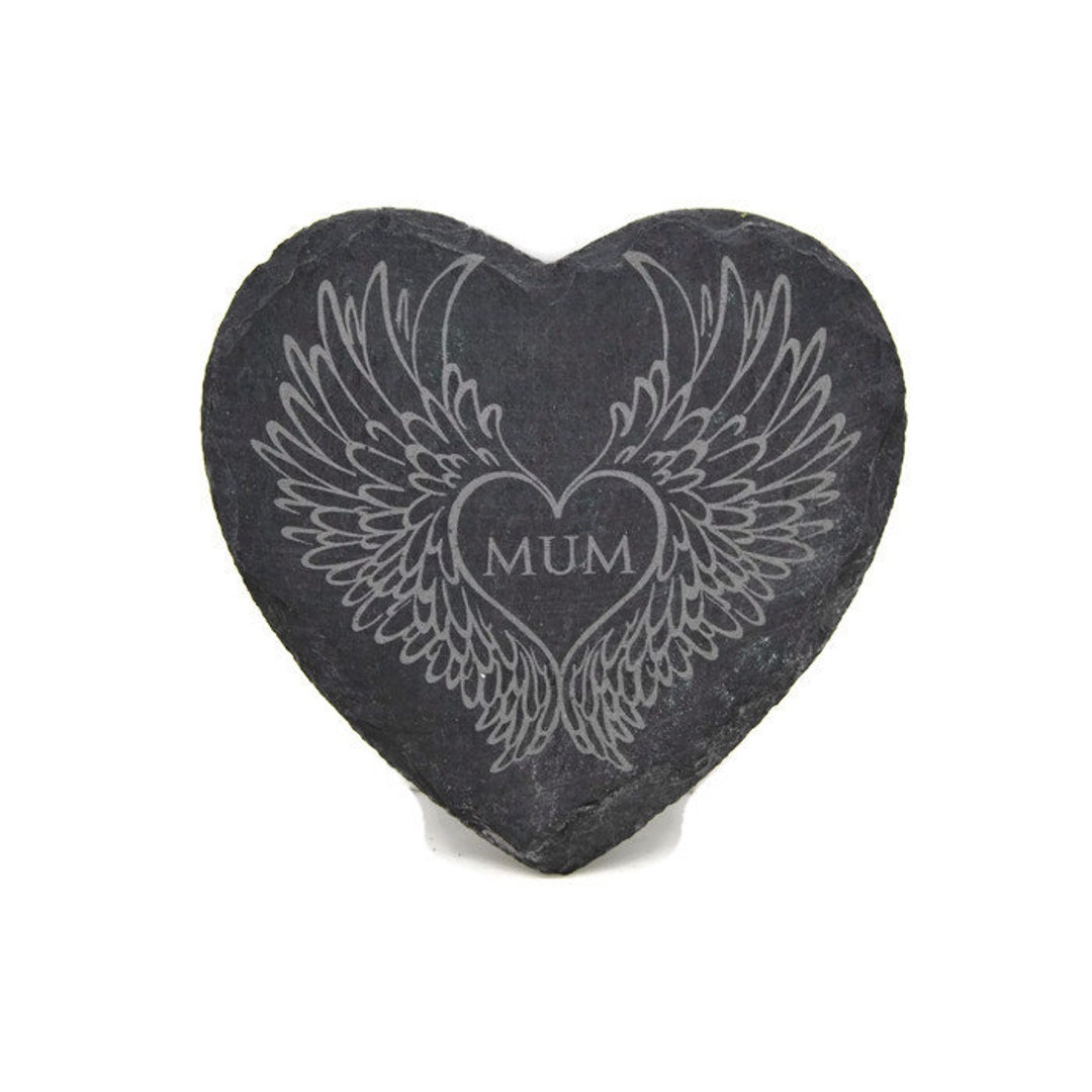 Angel Wings Heart - Engraved Heart Shape Slate Coaster - Loved One ...