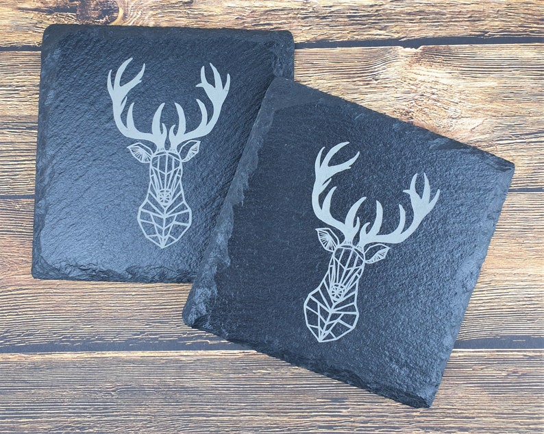 Stag Pattern Laser Engraved Slate Coaster Gift Tableware - Etsy