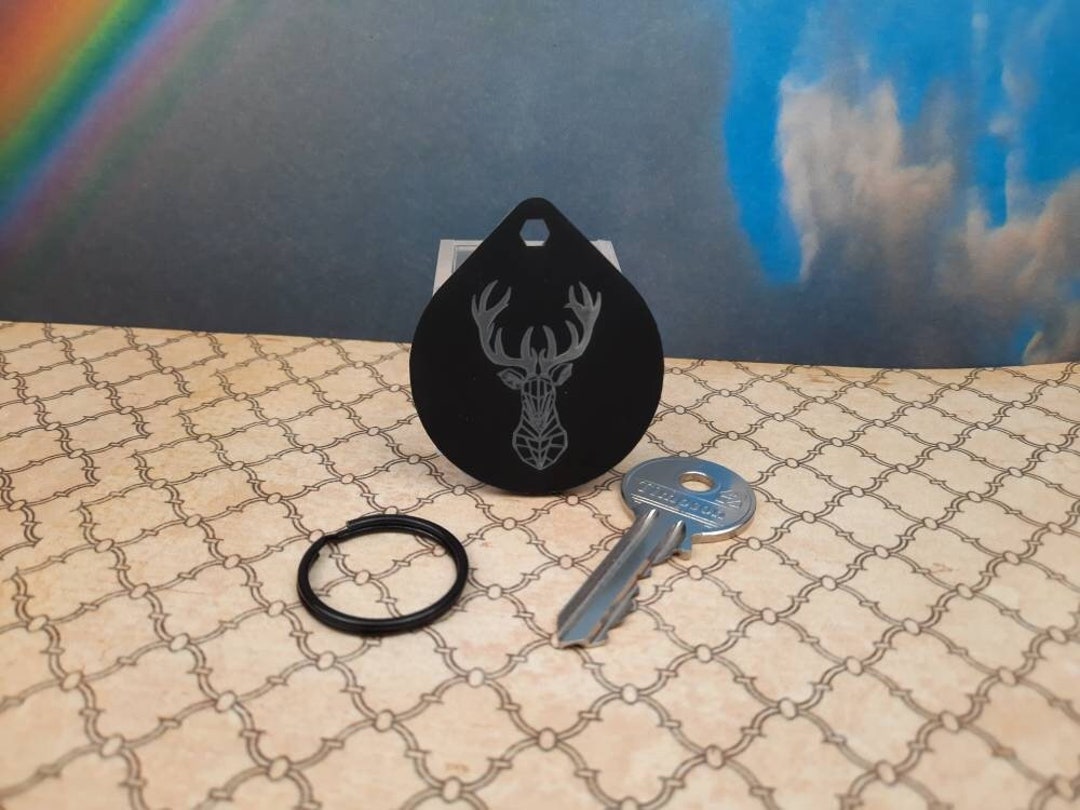 Buy Geometric Stag - Personalised Engraved Black Key-ring With Black ...