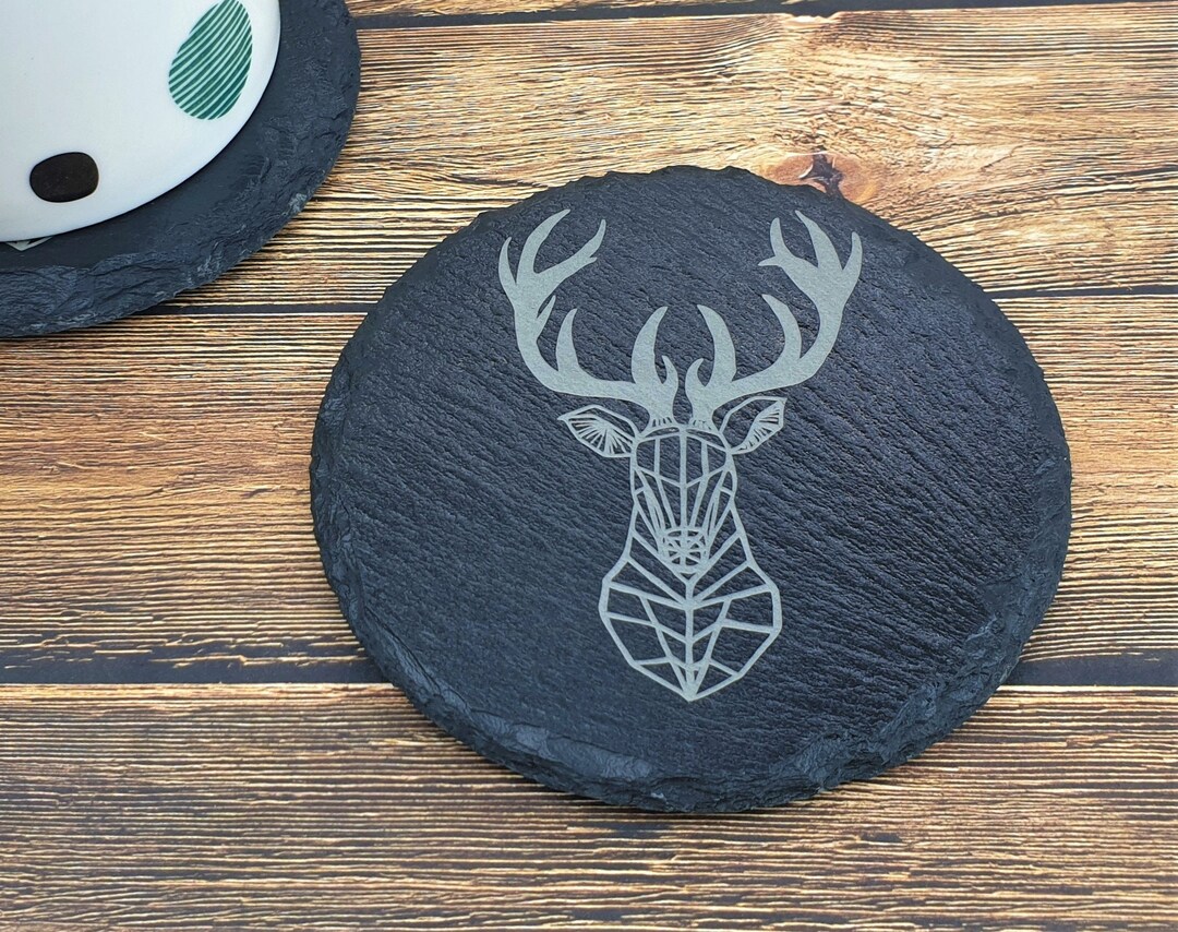 Stag Pattern Laser Engraved Slate Coaster - Gift - Tableware - Animal ...
