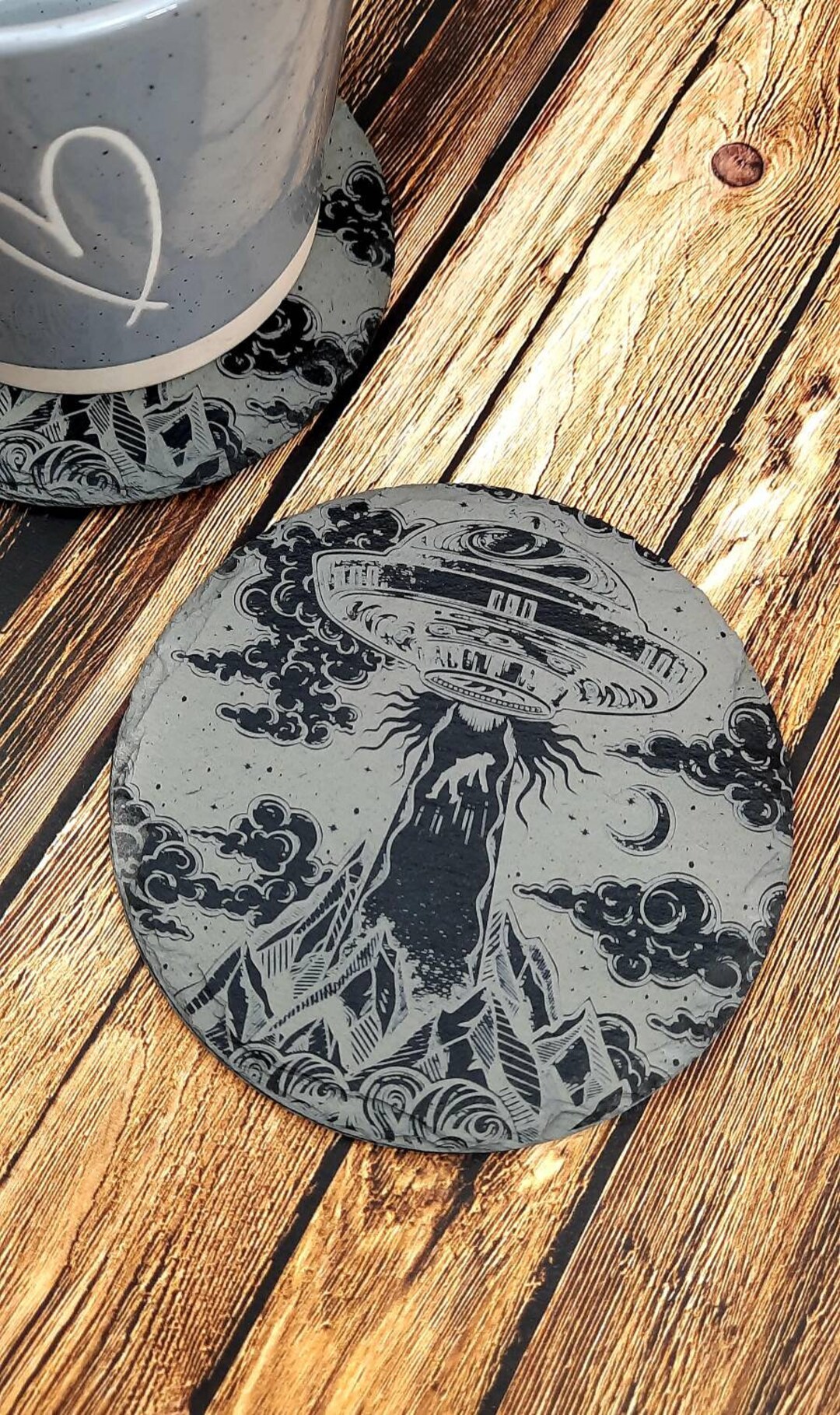 UFO, Laser Engraved Slate Coaster - UFO Gift Ideas Black Grey - Etsy