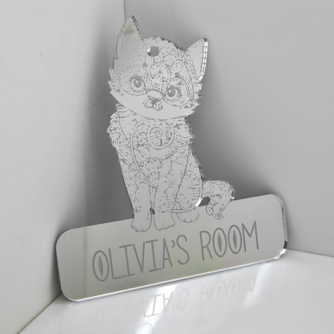 Cat Pattern Door Sign - Personalized Mirror Perspex Any Name Boys/girls ...