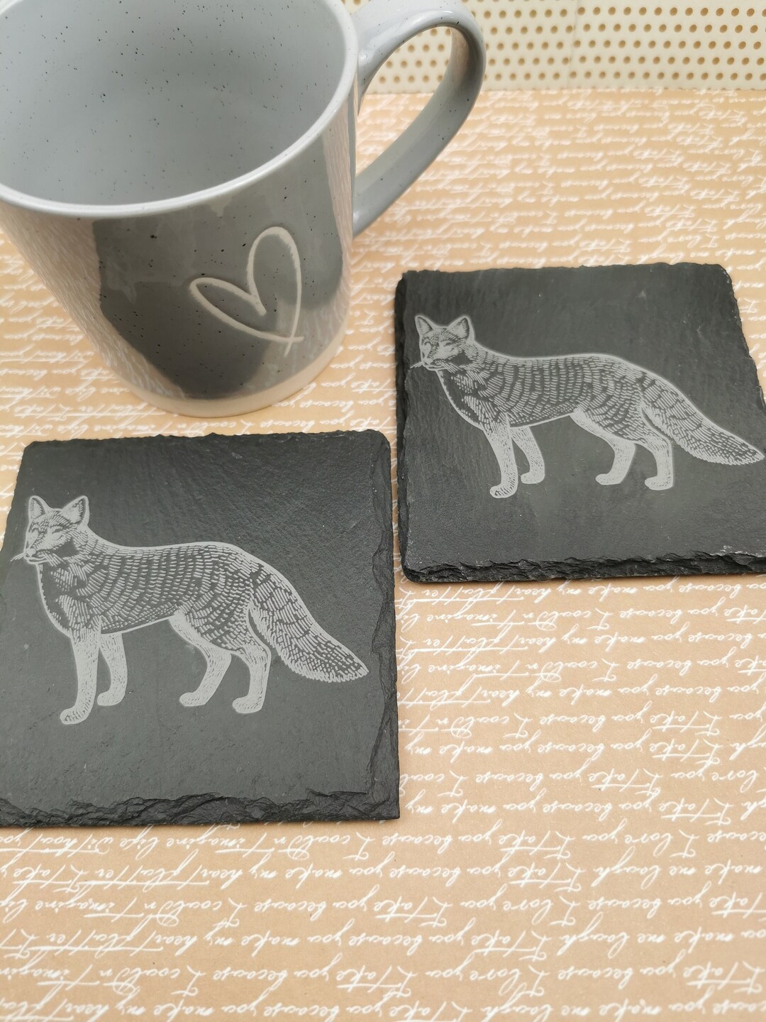 Fox - Engraved Slate Coaster -kitchen Ware, Home Décor, Patterned Gift ...