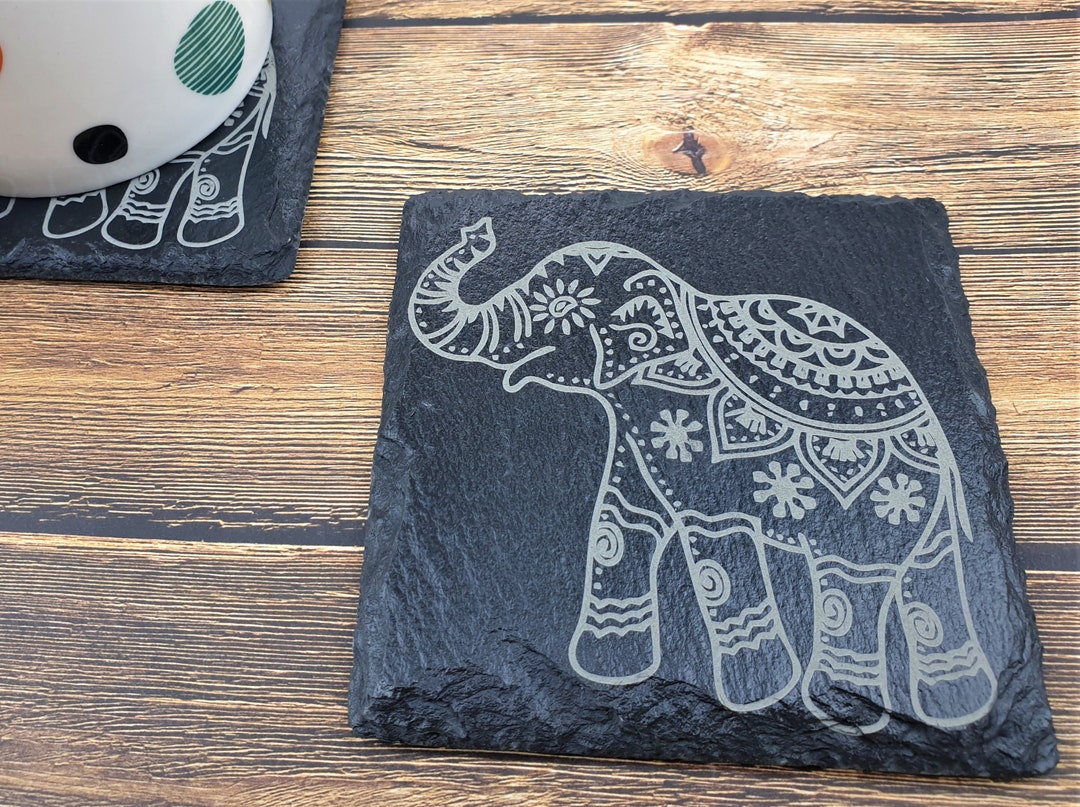 Laser Engraved Asian Elephant Slate Coaster – Elephant Lover Gift - Etsy