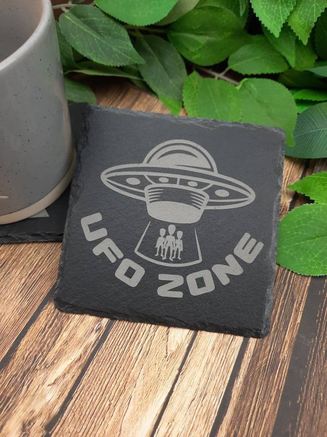 UFO Zone Engraved Slate Coaster - Alien - UFO - Home Decoration ...