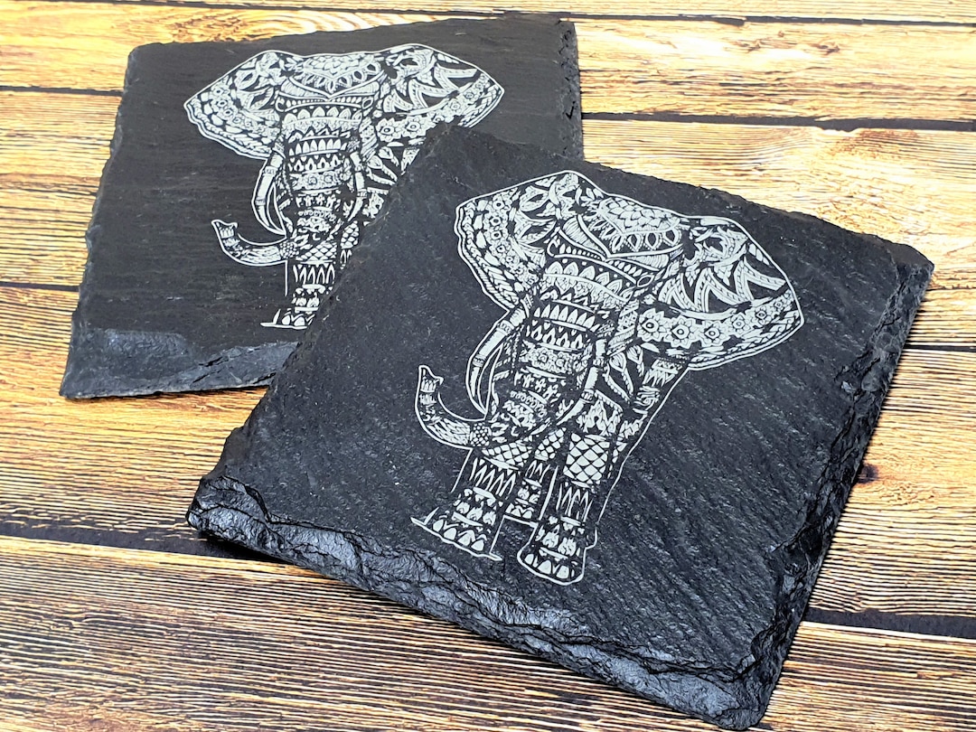 Elephant Pattern - Engraved Slate Coaster - Drinks Coaster - Etsy