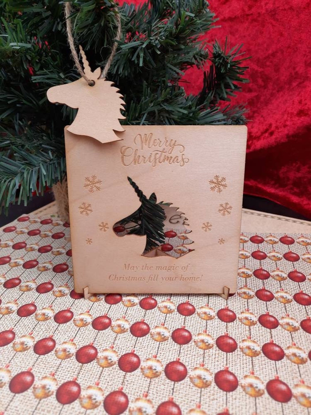 Unicorn Christmas Personalised - Wooden Card With Stand, Envelope ...