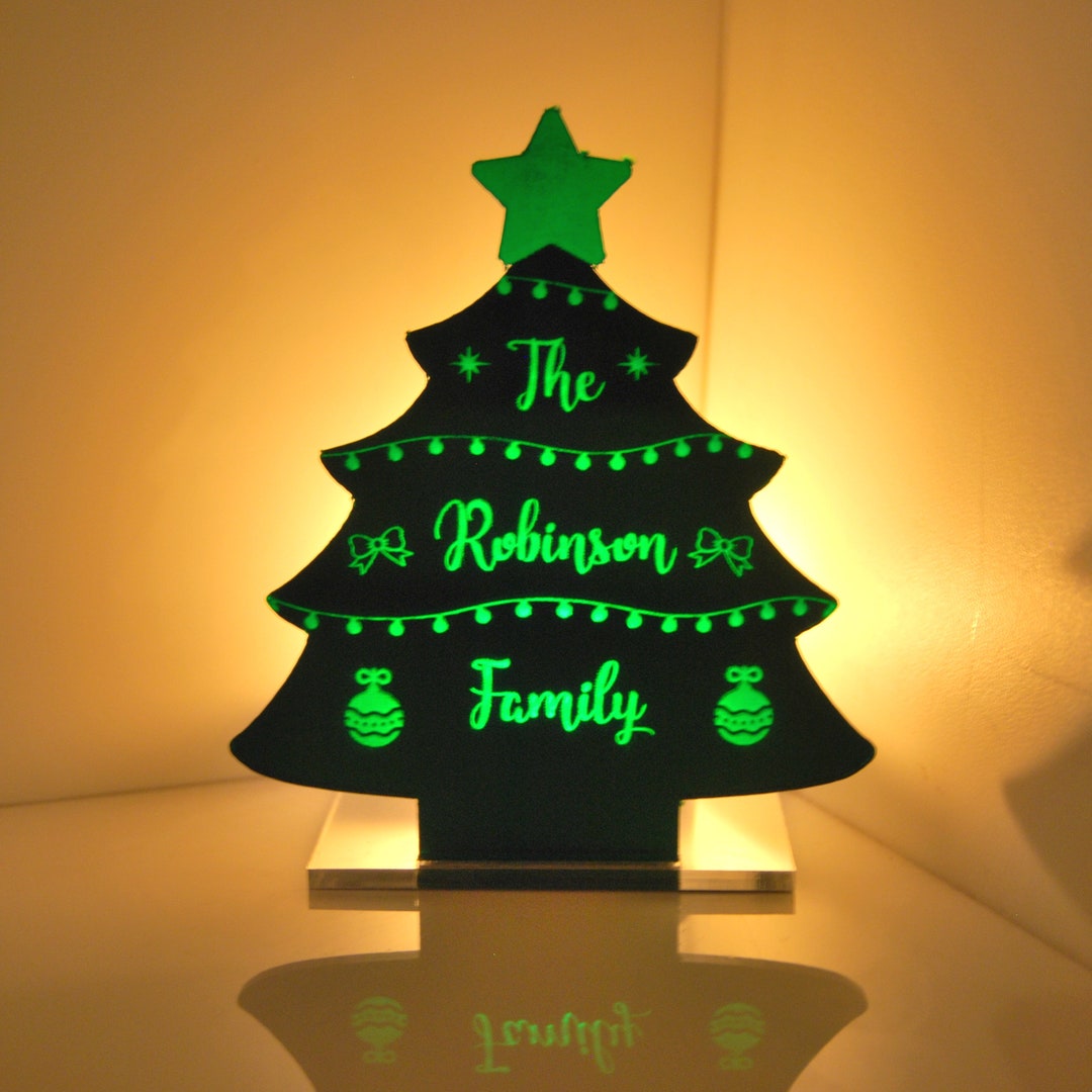 Christmas Tree Personalised Family - Mirror Perspex Tea Light Candle ...