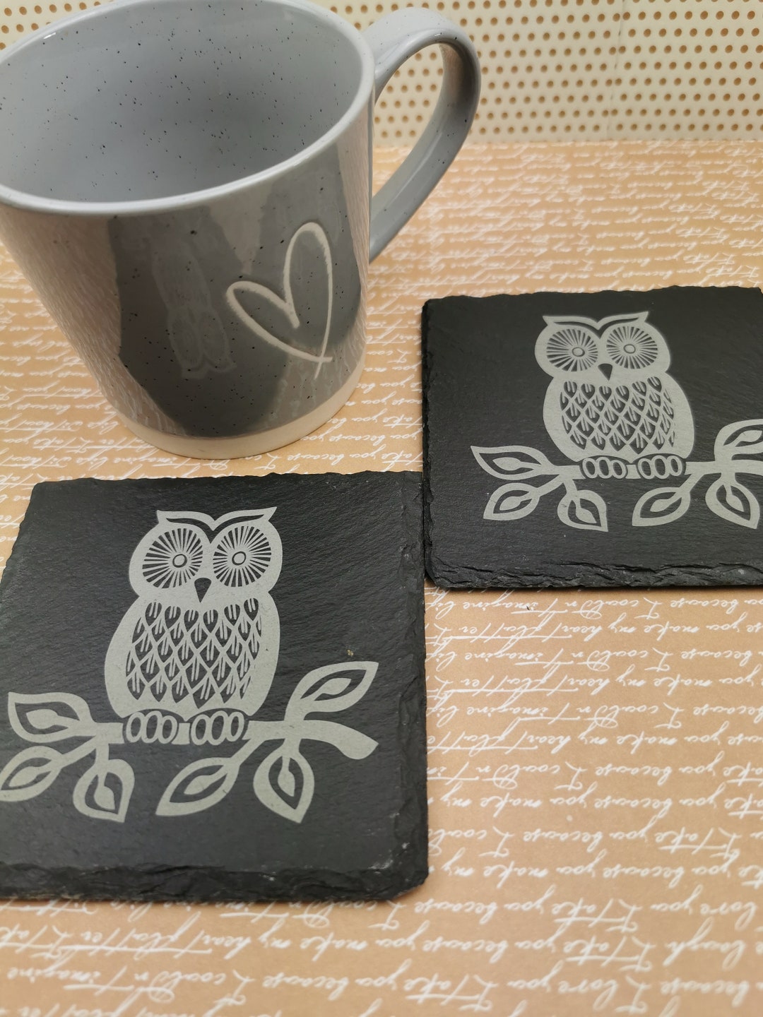 Owl - Engraved Slate Coaster - Home Décor - Etsy UK