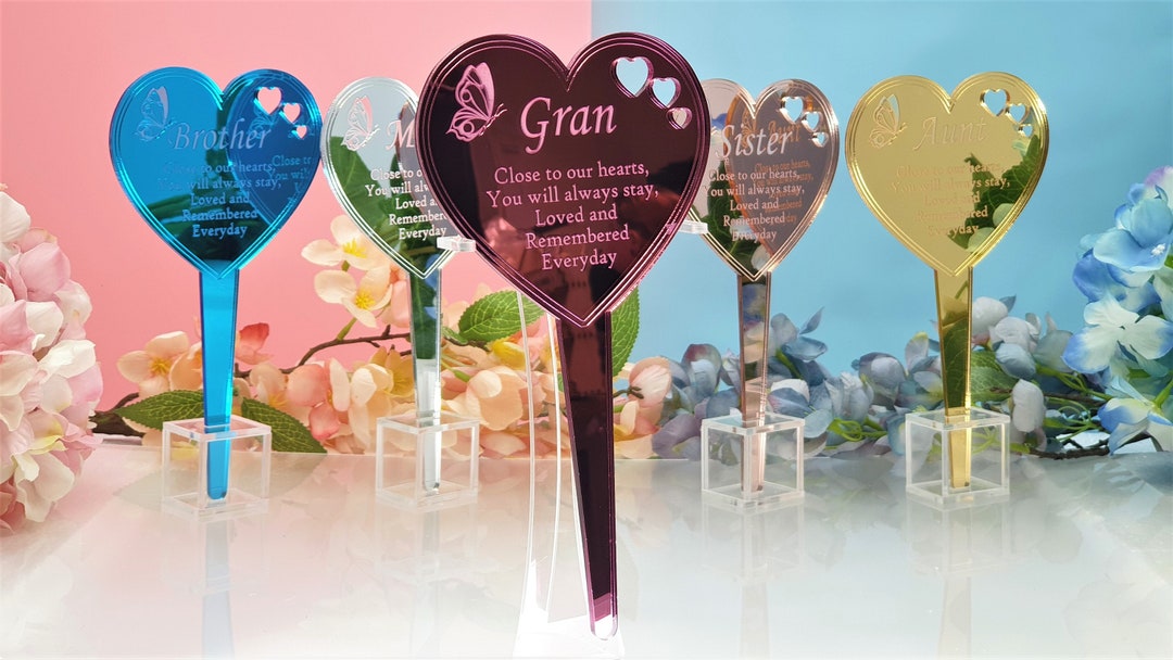 Heart Memorial Stick - Personalised - Cemetery Decoration Any Name With ...