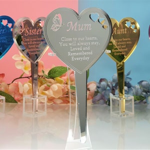 Heart Memorial Stick - Personalised - Cemetery Decoration Any Name With ...