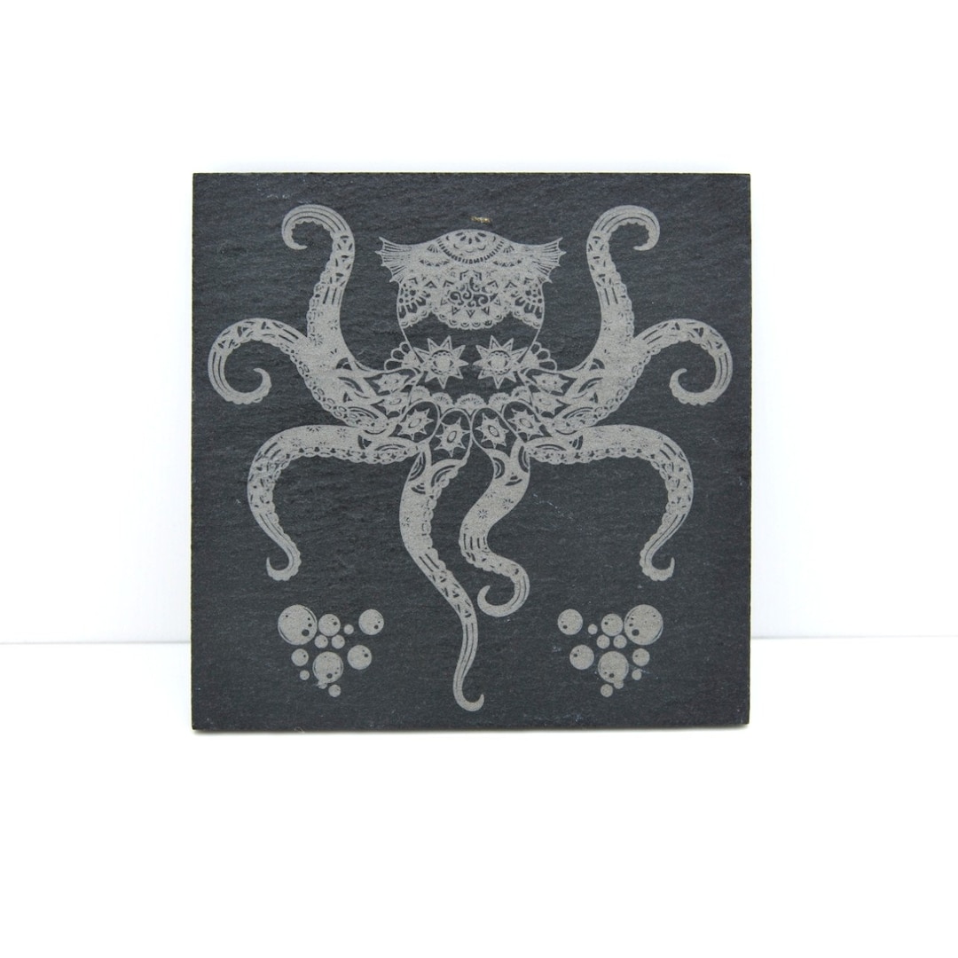 Octopus Zentangle Pattern Doodle - Engraved Slate Coaster - Etsy
