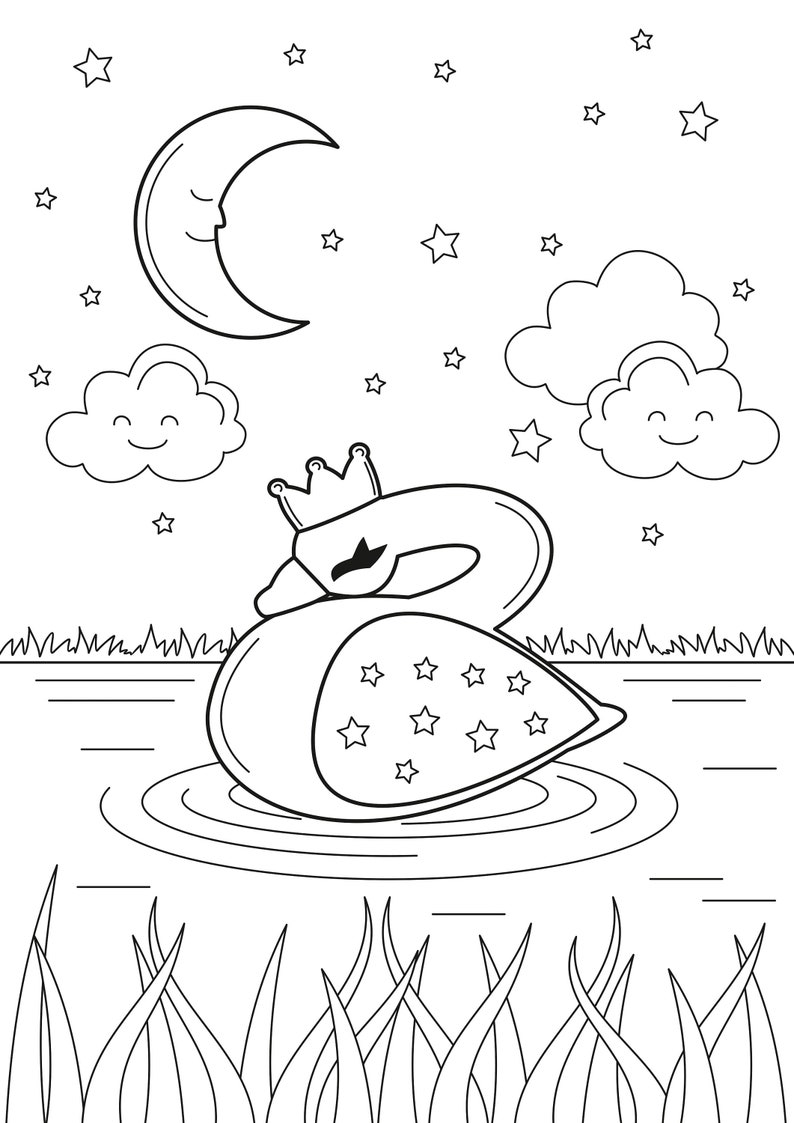Princess Swan Coloring Page Printable Coloring Pages Coloring | Etsy UK