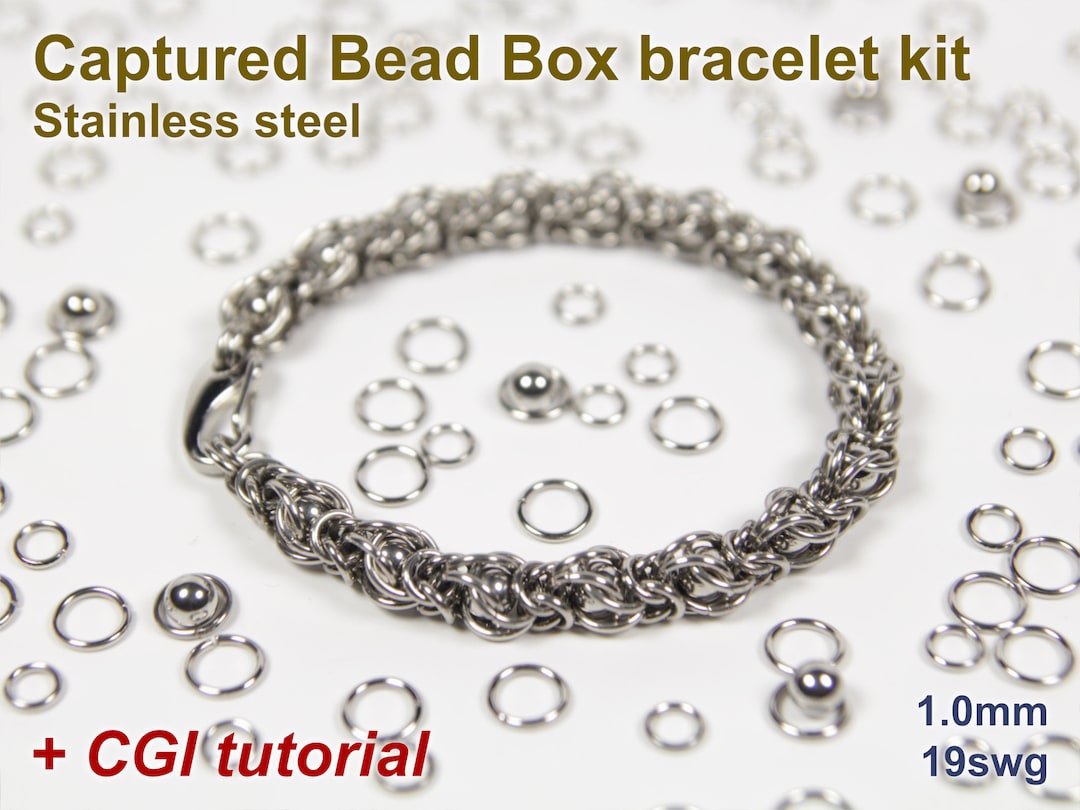 Captured Bead Box Bracelet Kit, 1.0mm, Chainmaille Kit, Stainless Steel ...