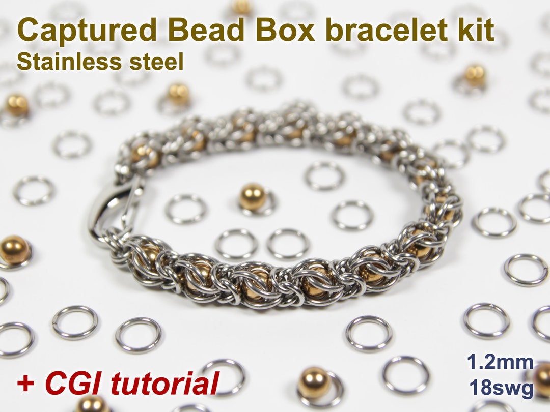 Captured Bead Box Bracelet Kit, 1.2mm, Chainmaille Kit, Stainless Steel ...
