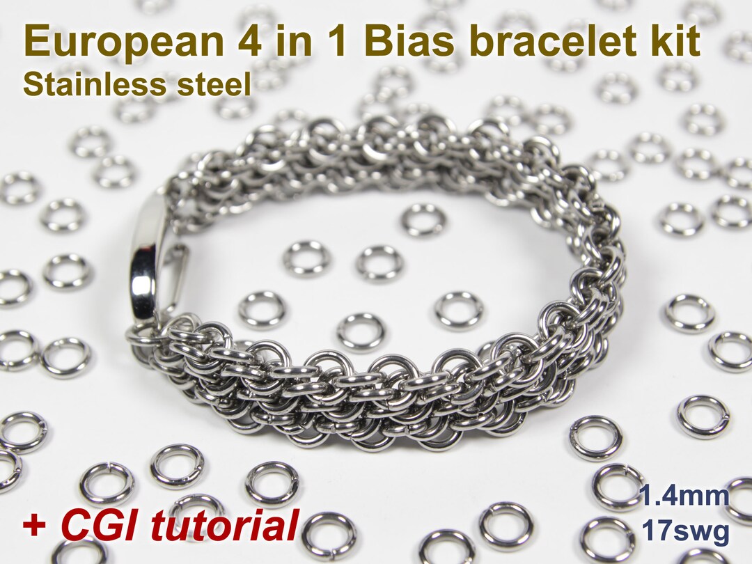 European 4 in 1 Bias Bracelet Kit, 1.4mm, Chainmaille Kit, Stainless Steel, Chainmail Kit, Jump ...