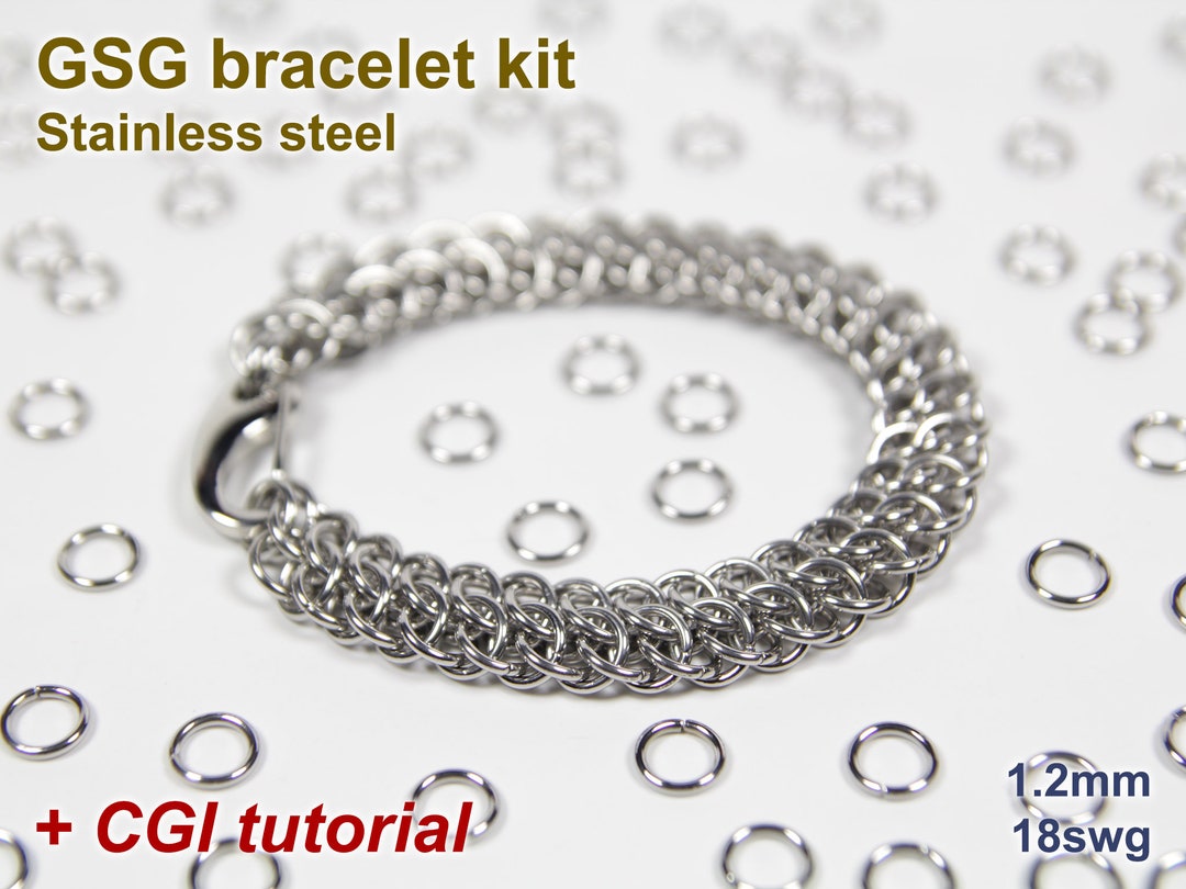 GSG Bracelet Kit, 1.2mm, Stainless Steel, Chainmail Kit, Jump Rings, Lobster Clasp, Chainmaille ...