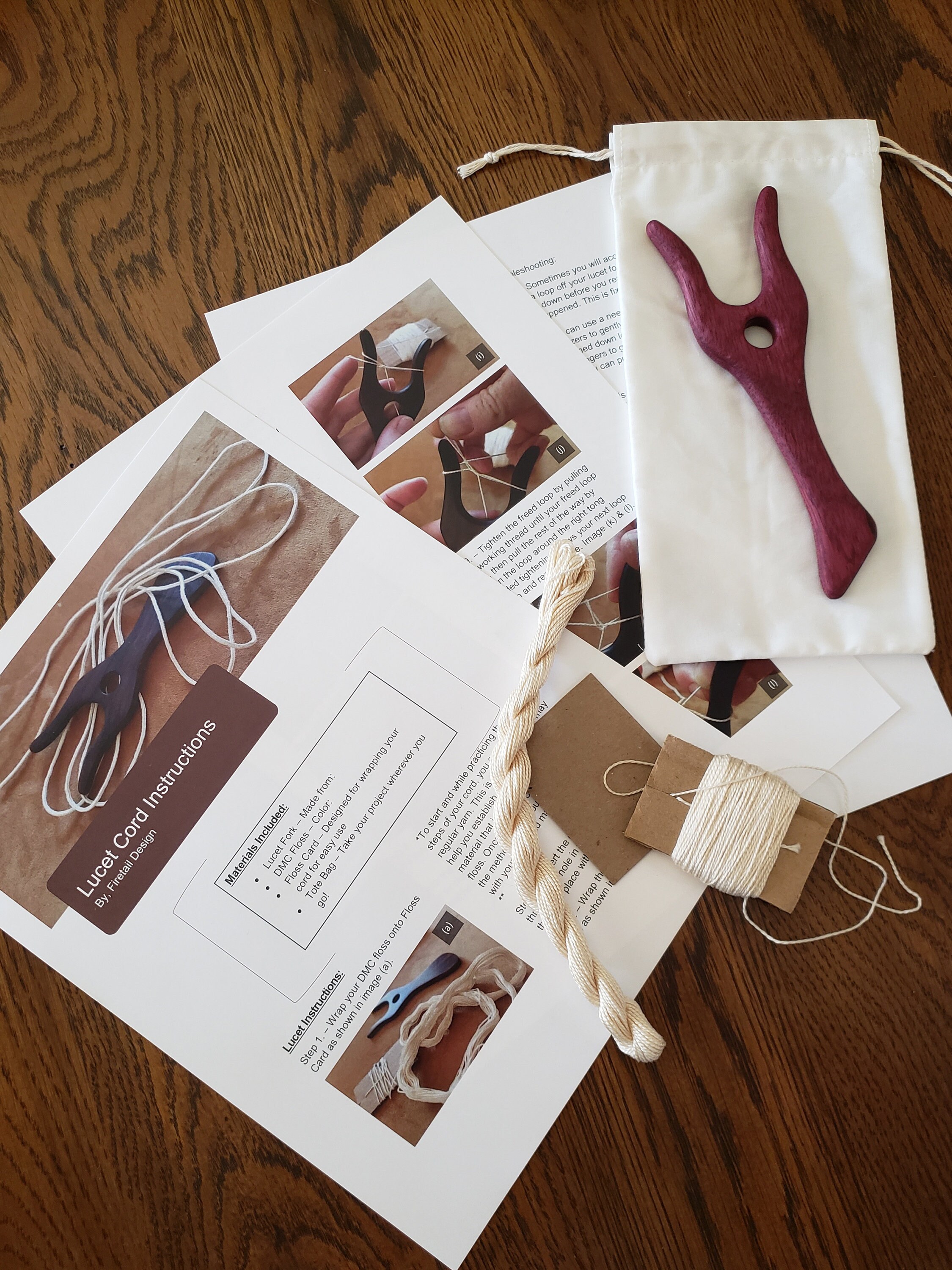 Lucet Kit Knitting Fork Instructions DMC Thread and Tote - Etsy UK