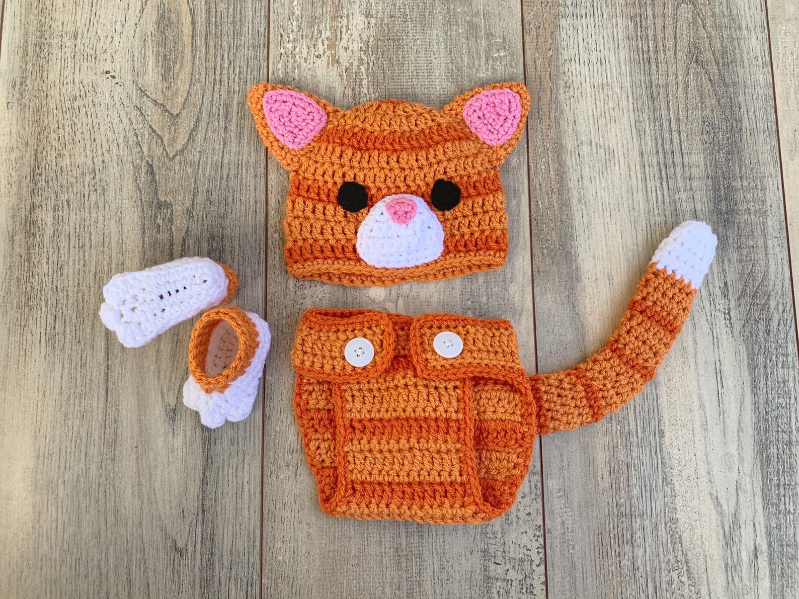 Crochet Tabby Cat Outfit (crochet Orange Cat, Paw Booties, and Diaper ...