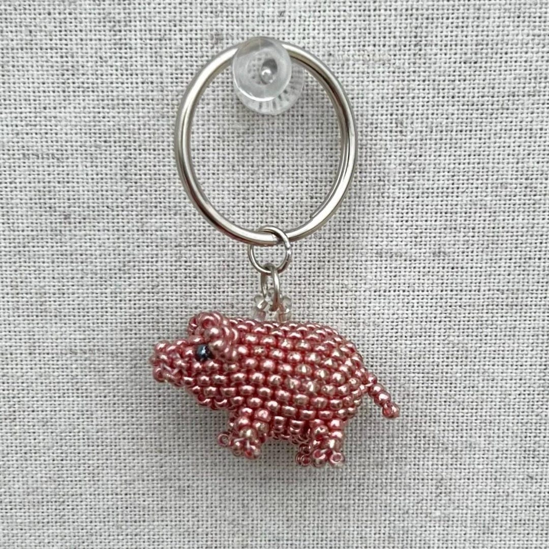 3D Seed Bead Pig Keychain, Seed Bead, Keychain, Pig Keychain, Beaded ...