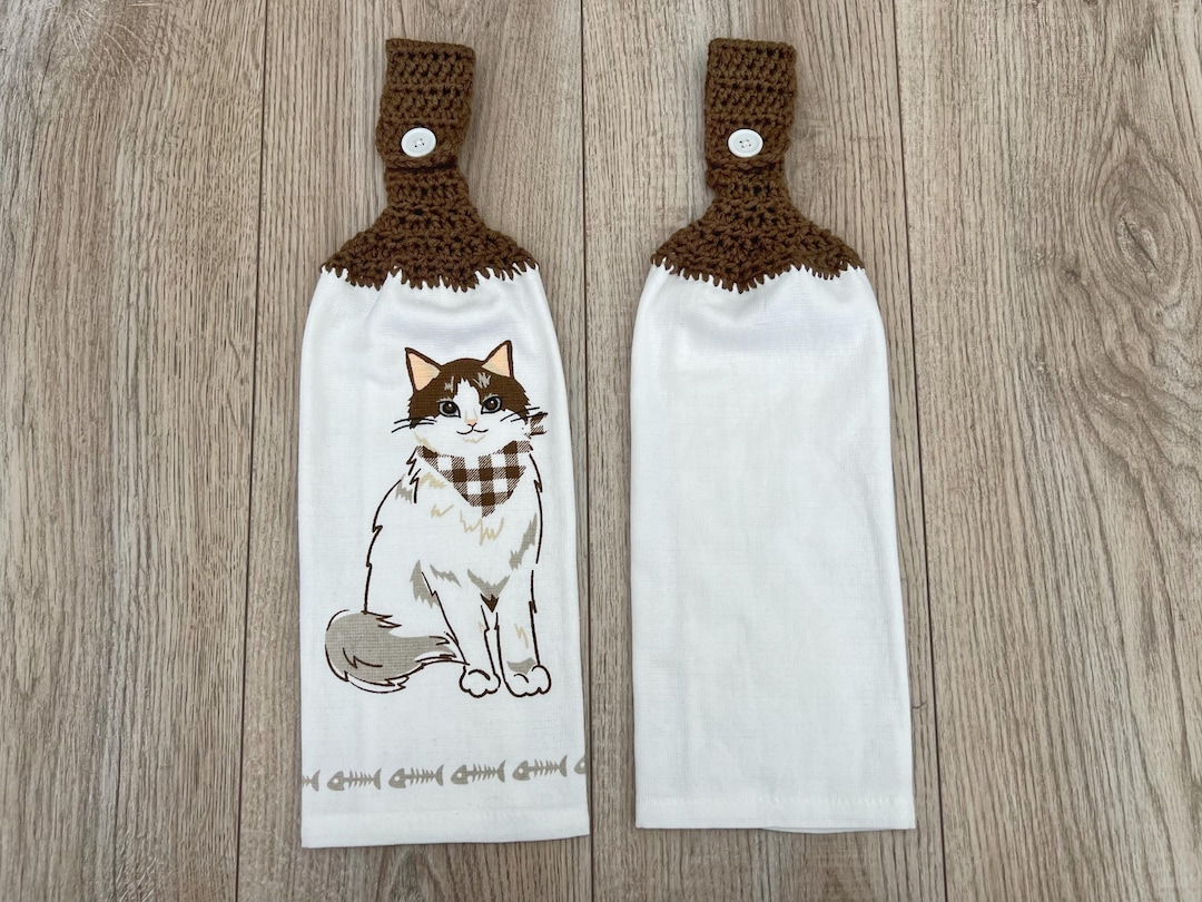 Crochet Cat Kitchen Towels, set of 2 Crochet Top Dish Towels, Pet ...