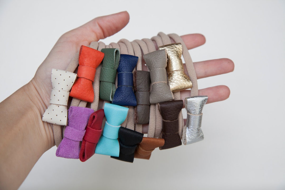 Mini Leather Bow Choose Your Color, Nylon Elastic One Size Fits All ...