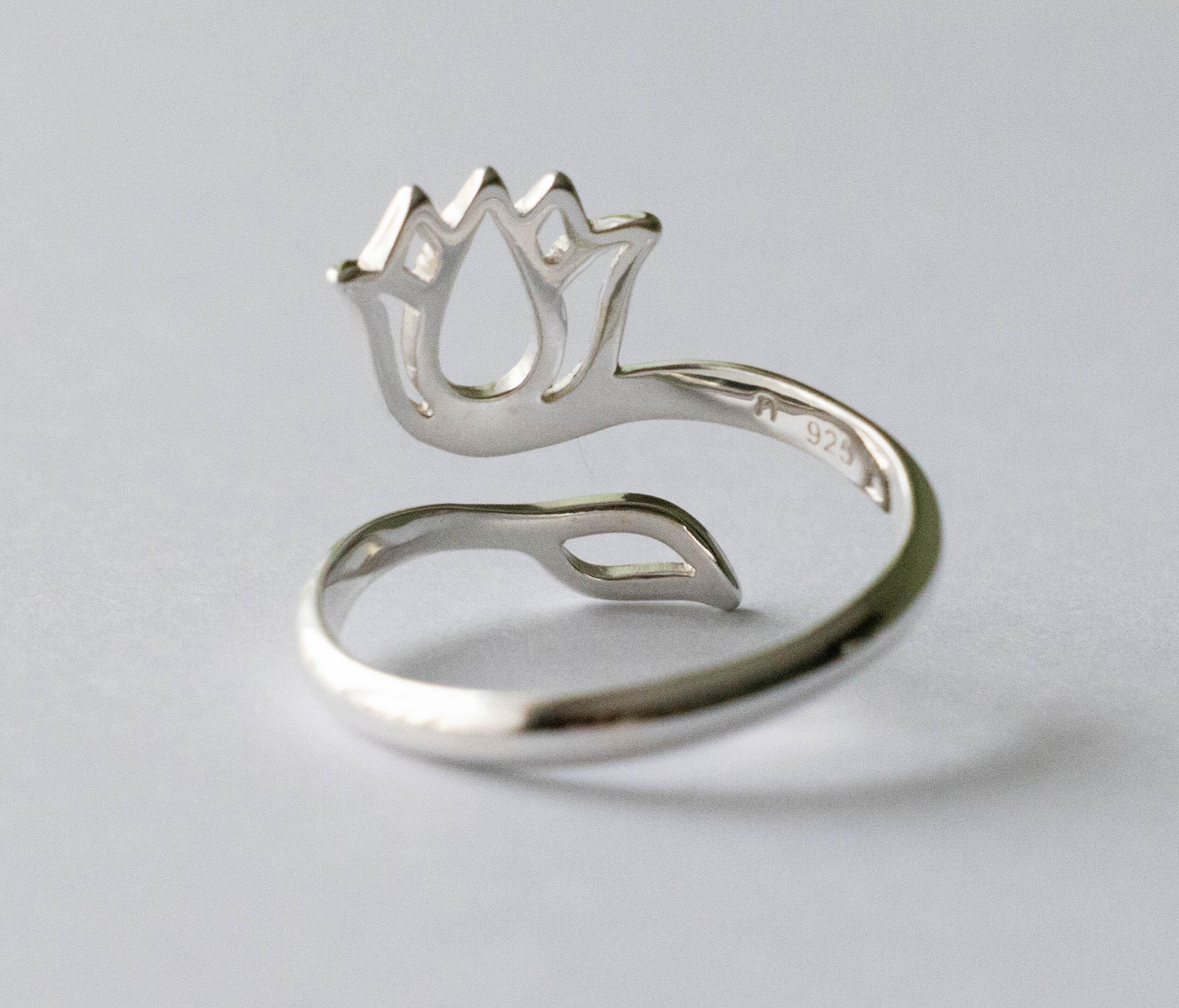 925 Sterling Silver Lotus Design Adjustable Ring - Etsy