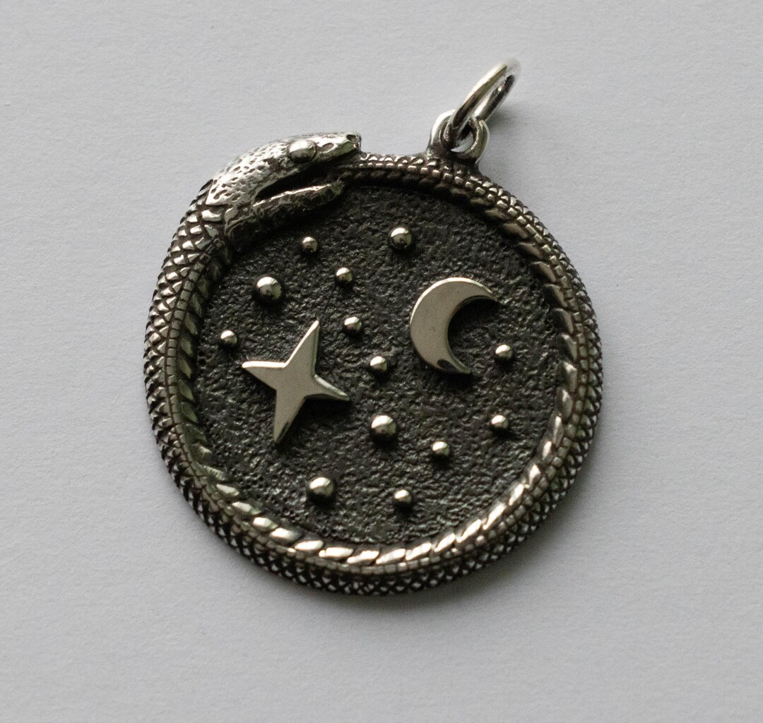 925 Sterling Silver Ouroboros Snake With Moon and Stars Charm - Etsy