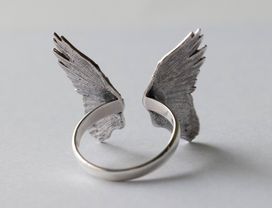 925 Sterling Silver Large Angel Wings Adjustable Ring - Etsy