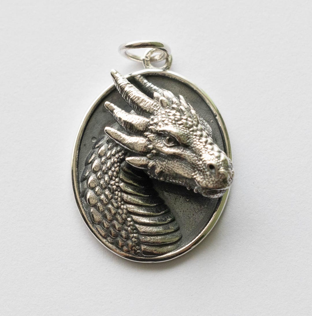 925 Sterling Silver Oval Dragon Pendant - Etsy