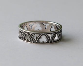 925 Sterling Silver Gothic Window Band Ring - Etsy