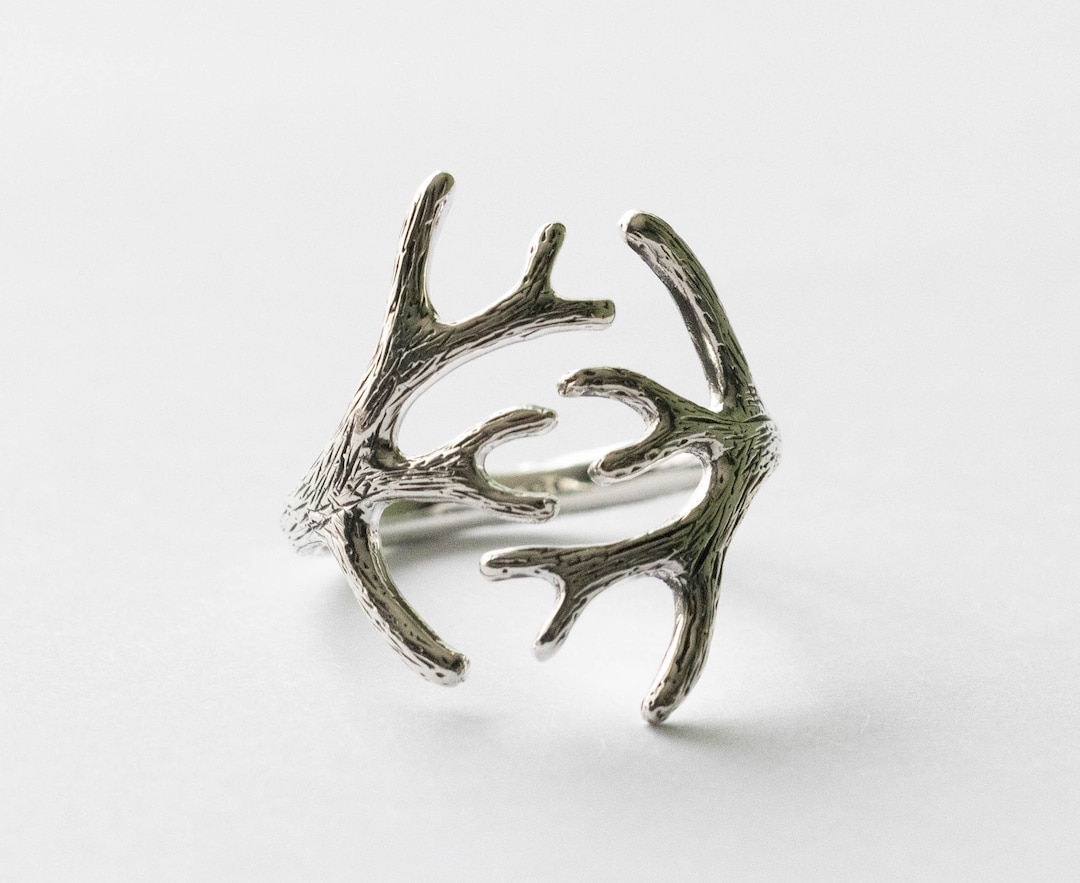 925 Sterling Silver Antler Adjustable Ring - Etsy
