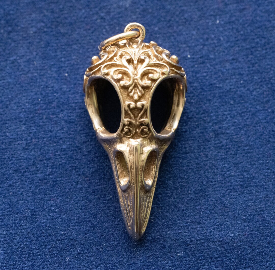 Bronze Raven Skull With Scroll Carving Charm - Etsy