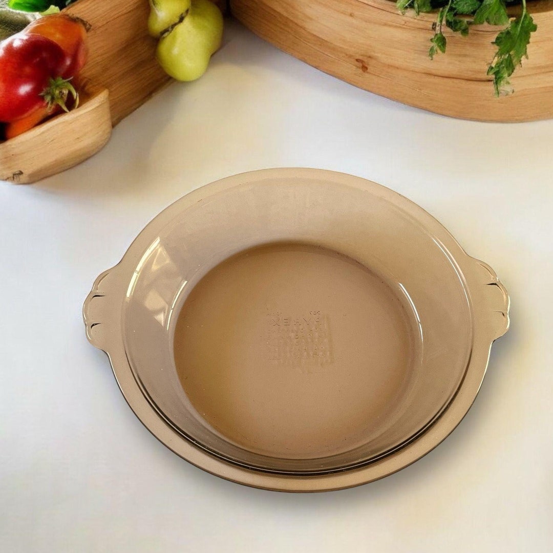 Vintage Pyrex Glass Pie Plate 207 Brown Rimmed Oven Microwave 7